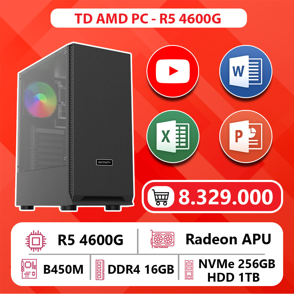 TD AMD PC (R5-4600G, B450M, 16GB DDR4, SSD 250GB, HDD 1TB) - Giá Tốt ...